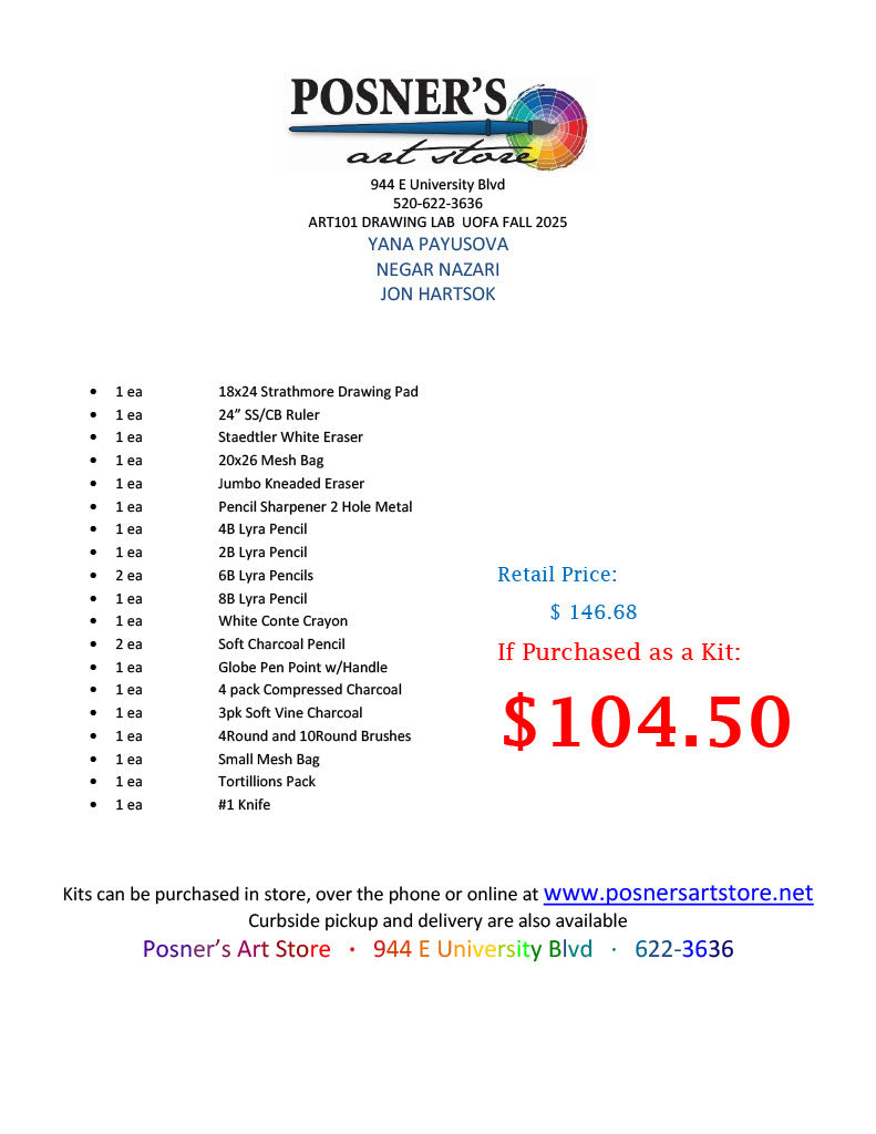 ART101 Drawing Lab Fall 2025 – Posner's Art Store